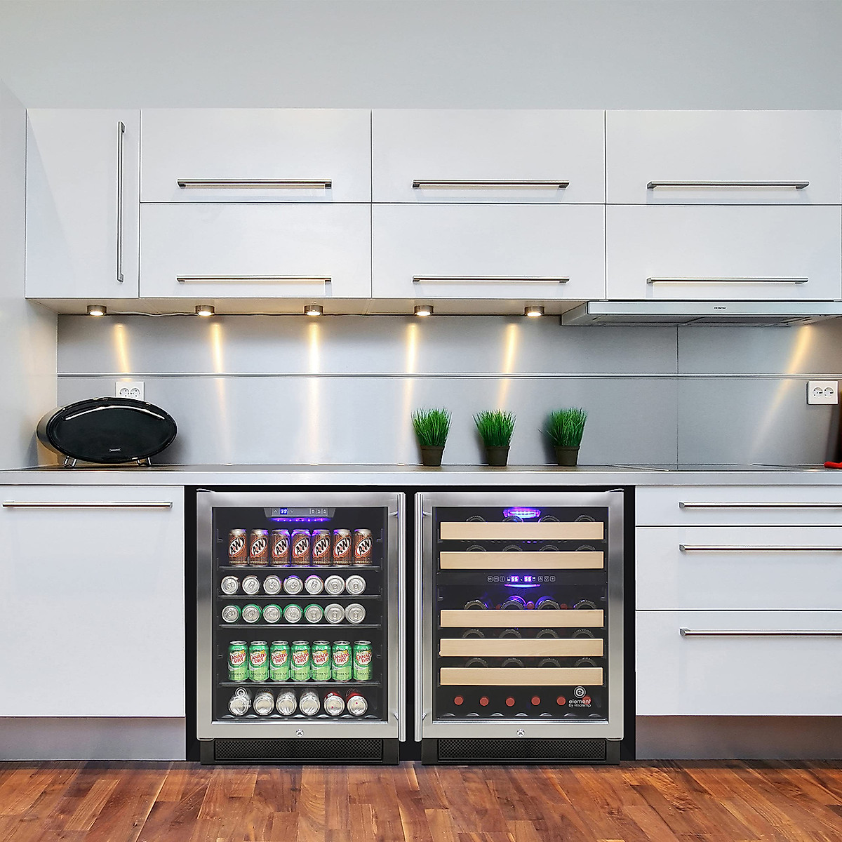 Vinotemp EL-46WCST 46 Bottle Cooler Refrigerator Freestanding or Built-in Wine Fridge with Dual Zone Temperature Control, Front Venting with Glass Door and Safety Lock, Black, Stainless w/Wood Shelves