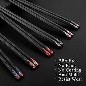 SUPJOYES 6 Pairs Fiberglass Chopsticks - Reusable Japanese Chopsticks Dishwasher Safe, Non-Slip Chop Sticks Multipack, 9.5 Inch