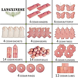 Langxinese Delux Value 72 Pk Cedar Blocks for Clothes Storage, Rings, Hangers, Trees, Bears Balls, Sachets, Loves, Cubes, Butterflies, Closets Essencials