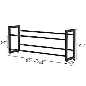 FKUO 2 Tier Shoe Rack for Closet Metal Free Standing Small Shoe Racks, Expandable Shoe Storage Organizer Shelf for Entryway, Hallway, Dorm Room (Black, 2 Tier Short)