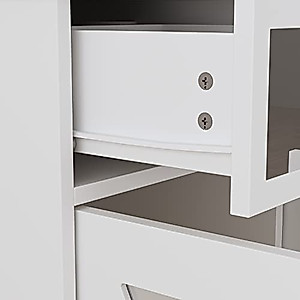 Homsee Buffet Sideboard Storage Cabinet with Mirror Doors, 3 Drawers & 6 Storage Compartments, Kitchen Cupboard Console Table for Hallway and Living Room, White (55.1”L x 15.7”W x 35.4”H)