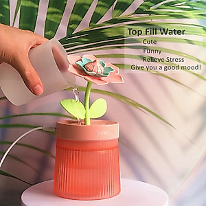 Bedroom Mini Humidifier Cute, Auto Shut Off Desk Humidifier Small 260ml with Flower,Cool Mist,7 Colors Night Light,Quiet,Portable Ultrasonic Humidifier Essential Oil Diffuser for Plants Office Travel