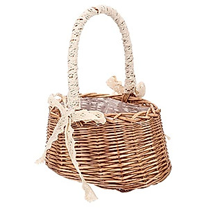 Wicker Rattan Flower Basket Willow Handwoven Basket with Handle and Plastic Insert Easter Eggs Candy Basket Flower Girl Baskets for Home Garden Decor Style 1