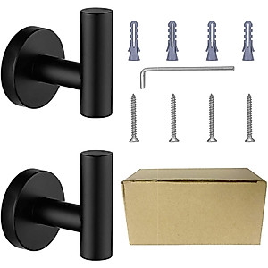 Nolimas Towel Coat Hook Matte Black SUS304 Stainless Steel Bathroom Clothes Cabinet Closet Sponges Robe Hook Wall Mounted Round Kitchen Heavy Duty Door Hanger 2 Packs