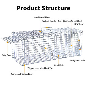 32" Live Animal Traps,Humane Animal Trap for Stray Cats up to 16.5 pounds, Raccoons, Squirrel, Skunk, Mole, Groundhog, Armadillo, Rabbit,Steel Foldable with Pedal Triggers