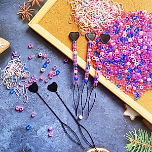 1406 Pieces Pony Beads Set Including 6 Pieces Quick Beader for Kid Hair Braids, 900 Multicolor Plastic Pony Beads and 500 Pieces Mini Rubber Bands Soft Elastic Bands,Can be Used for Hair Braids