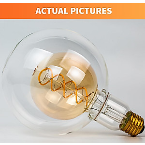 ALAMPEVER Large Globe LED Light Bulbs, Decorative Dimmable LED with 6W Equivalent to 40W Light Bulbs, 2700K Soft White, E26 Base, 300LM, CRI90, G125, Amber