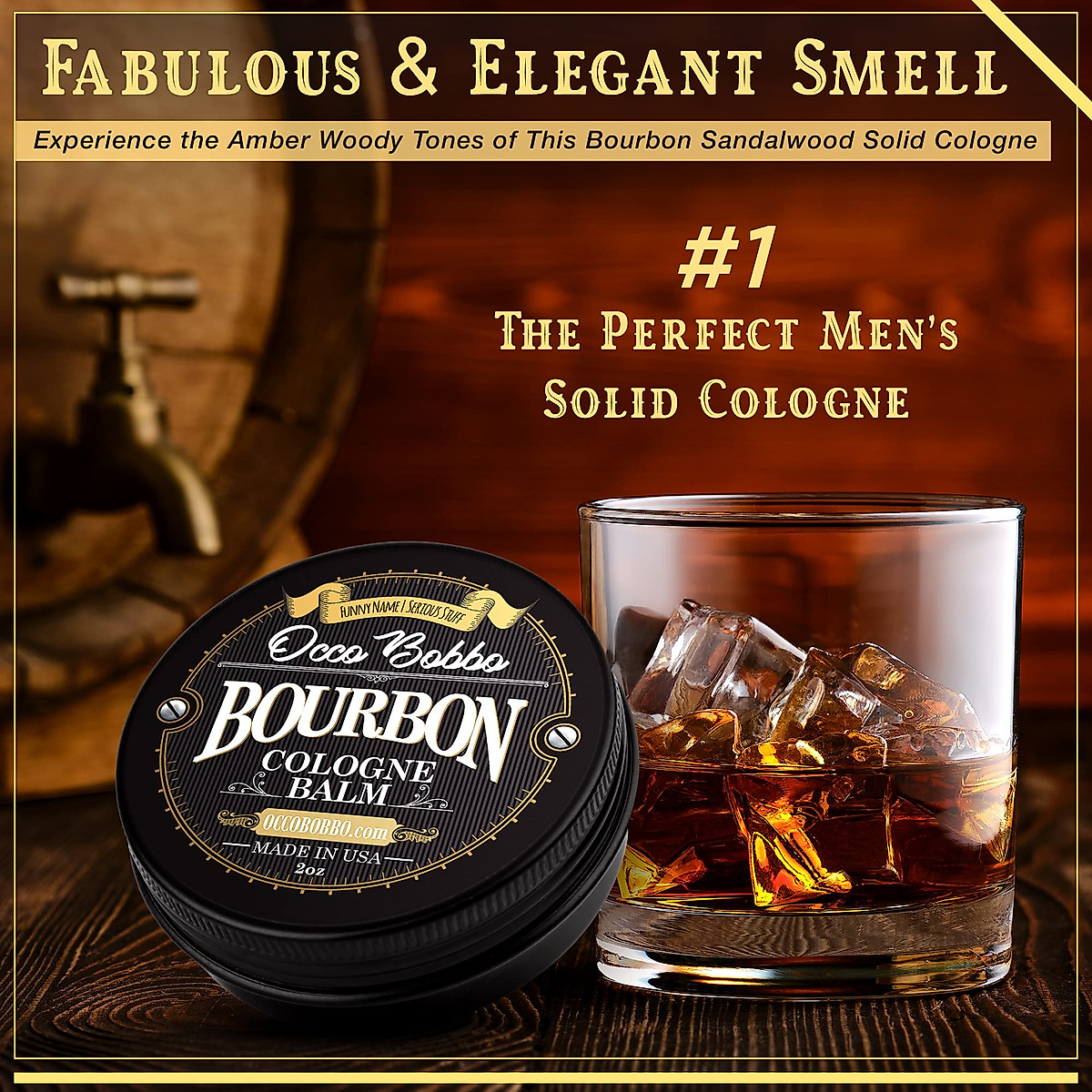 Occo Bobbo - Solid Cologne Bourbon and Sandalwood Scent. Solid Bourbon Cologne For Men - Men's Solid Cologne - 2 Ounce - Concentrated Balm. – A Smooth Blend Of Woody Oak Barrel