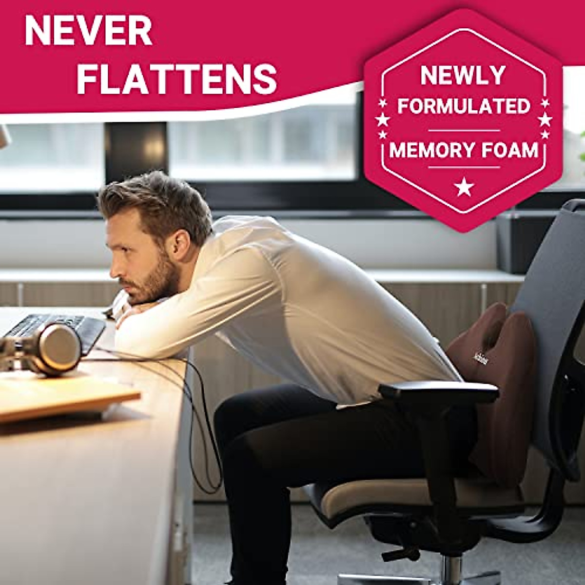 Achiou Lumbar Support Pillow for Office Chair, Back Support Pillow for Back Pain Relief, Car Seat Computer Gaming Chair Pad, Memory Foam Back Cushion, Improve Posture Cushion