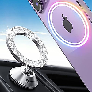 andobil Magnetic Phone Holder for Car [Fashion Bling, Invisible Mini] Compatible with MagSafe 3 Pop-Socket iPhone 14 Pro Max 13 12 S23 S22 15 etc, 360° Rotation Dashboard Mount, Cute Car Accessories