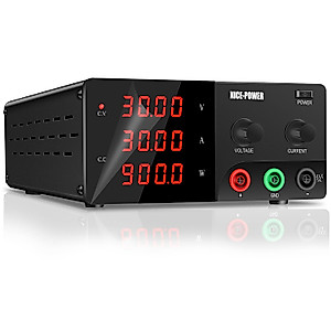 NICE-POWER DC Power Supply Variable, 30V 30A 900W High Power Bench Power Supply with Encoder Knob, 4-Digit LED Display Lab Power Supply Adjustable Switching Regulated Power Supply Battery Charging