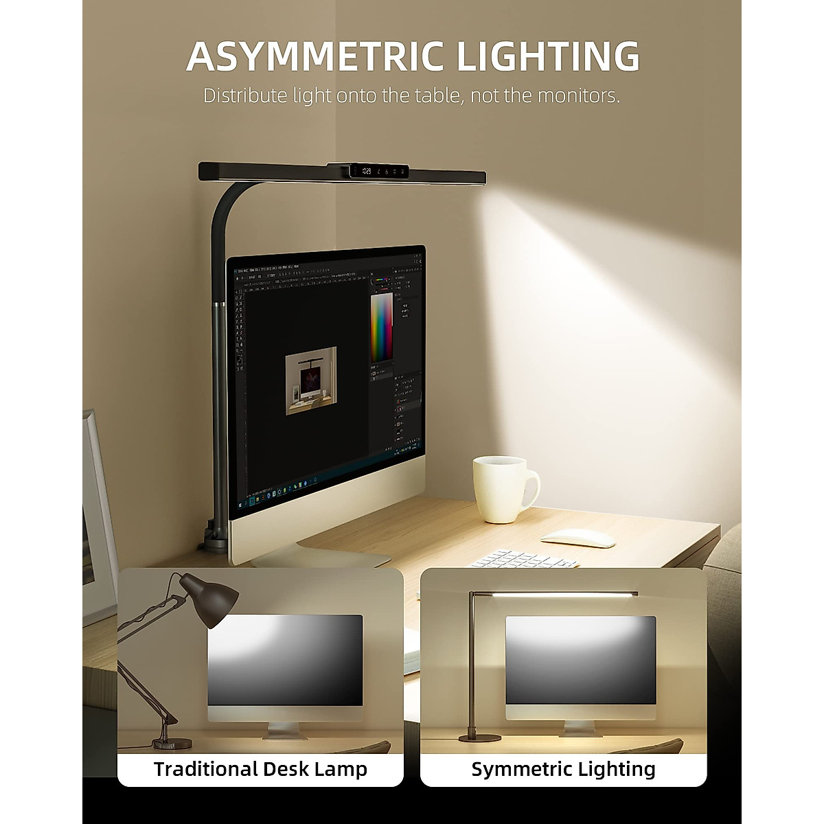 EZVALO 2023 Upgraded Led Desk Lamp, Hand-Sweep Architect Desk Lamps for Home Office, 31.5’’ Office Lighting with Led Display, Led Desk Light for Office with Clamp for Monitor Study Crafting Reading
