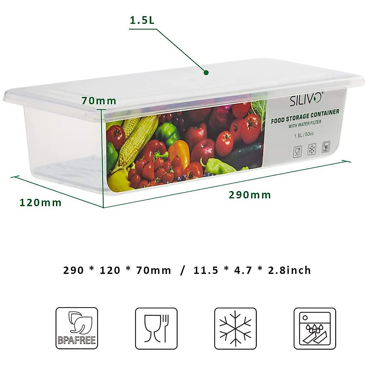 SILIVO Food Storage Containers for Fridge (3 Pack) - 1.5L Produce Saver Containers for Refrigerator with Removable Drain Tray Keep Fresh for Produce, Fruits and Vegetables
