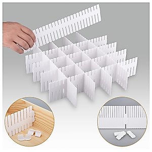 Momoi 42Pcs Drawer Dividers,Adjustable Drawer Organizer with Fixed Buckle,14.9in*4.33in,Drawer Organizer for Socks, Underwear, Makeup, Kitchen, Bedroom, Dresser,White(38 * 11cm 42PCS)