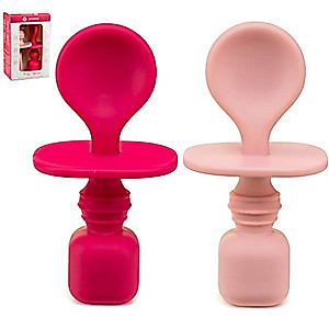 Silicone Baby Spoons for Baby Led Weaning 2-Pack, First Stage Baby Feeding Spoon Set Gum Friendly BPA Lead Phthalate and Plastic Free, Great Gift Set (Pink)