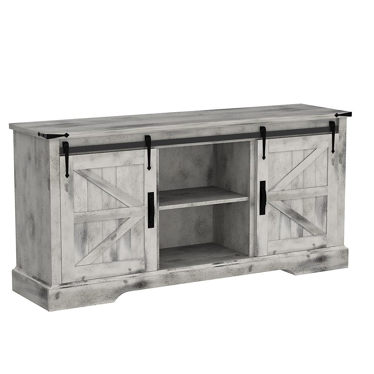 OKD Farmhouse Coffee Bar Cabinet, 58 Inch Buffet Sideboard Cabinet w/Sliding Barn Door, Adjustable Storage Shelves, Rustic Kitchen Storage Pantry for Dining Room, Living Room, Light Rustic Oak