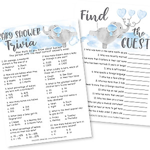 25 Elephant Who Knows Mommy Best, Baby Prediction And Advice Cards, 25 Word Scramble For Baby Shower, True Or False, 25 Trivia Baby Shower Game, Find The Guest - 6 Double Sided Cards Baby Shower Ideas