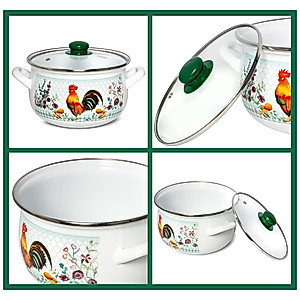 Enameled Aluminum Soup Pot Golden Rooster Belly Deep Casserole Cooking Pot with Glass Lid Enameled Camping Cookware Camping Stockpot for Cooking (2.95-qt. (2.8 L))