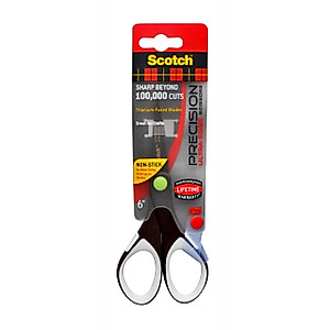 Scotch 6" Precision Ultra Edge Titanium Non-Stick Scissors, Ideal for Fabric, Crafts, Cardstock and Photos (1466TUNS-MIX)