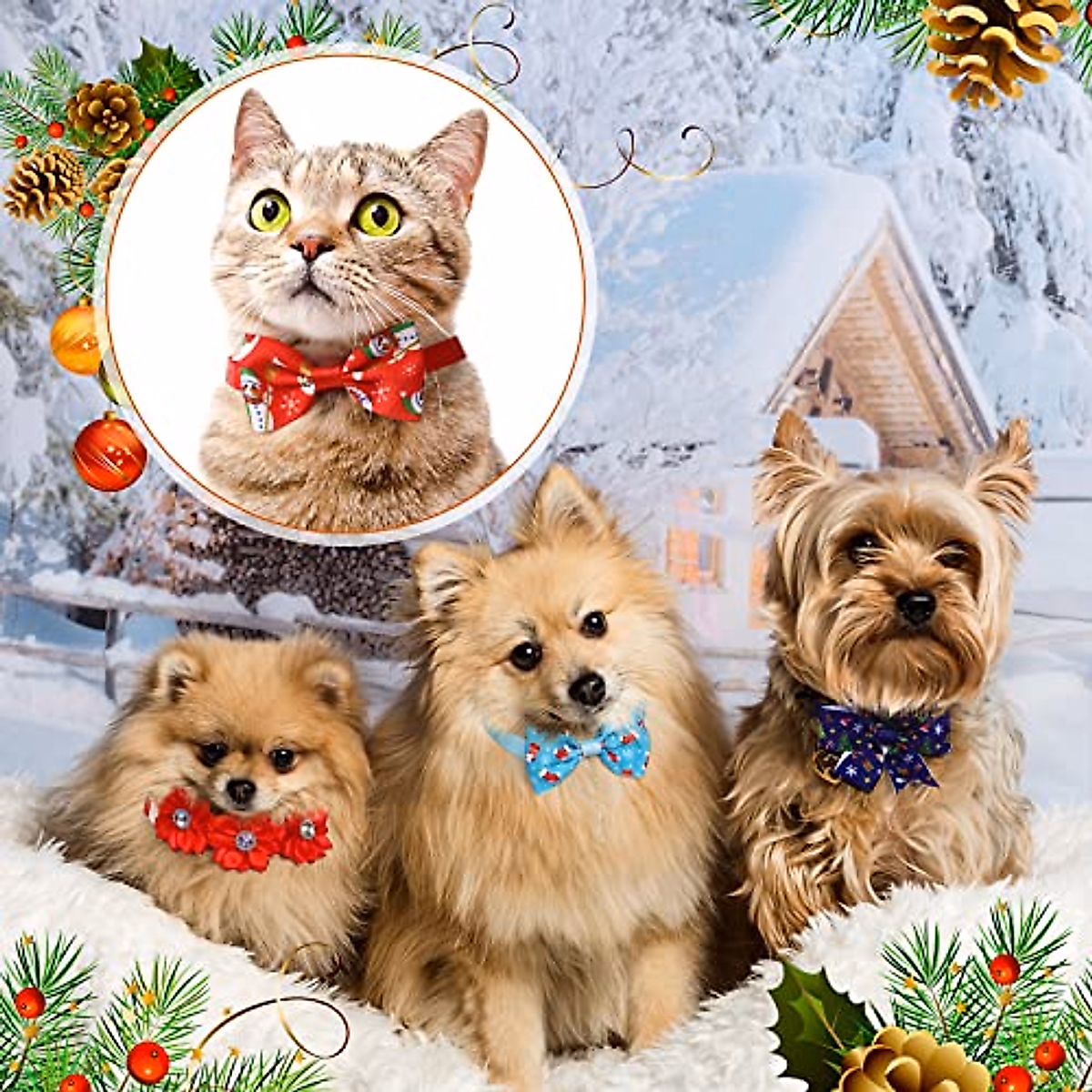 40 Pcs Christmas Dog Bow Ties Set 26 Christmas Pet Bowties 10 Santa Snowman Pet Necktie 4 winter Dog Bandana Christmas Dog Grooming Accessories for Dog Cat Pet Decor (Santa Style)