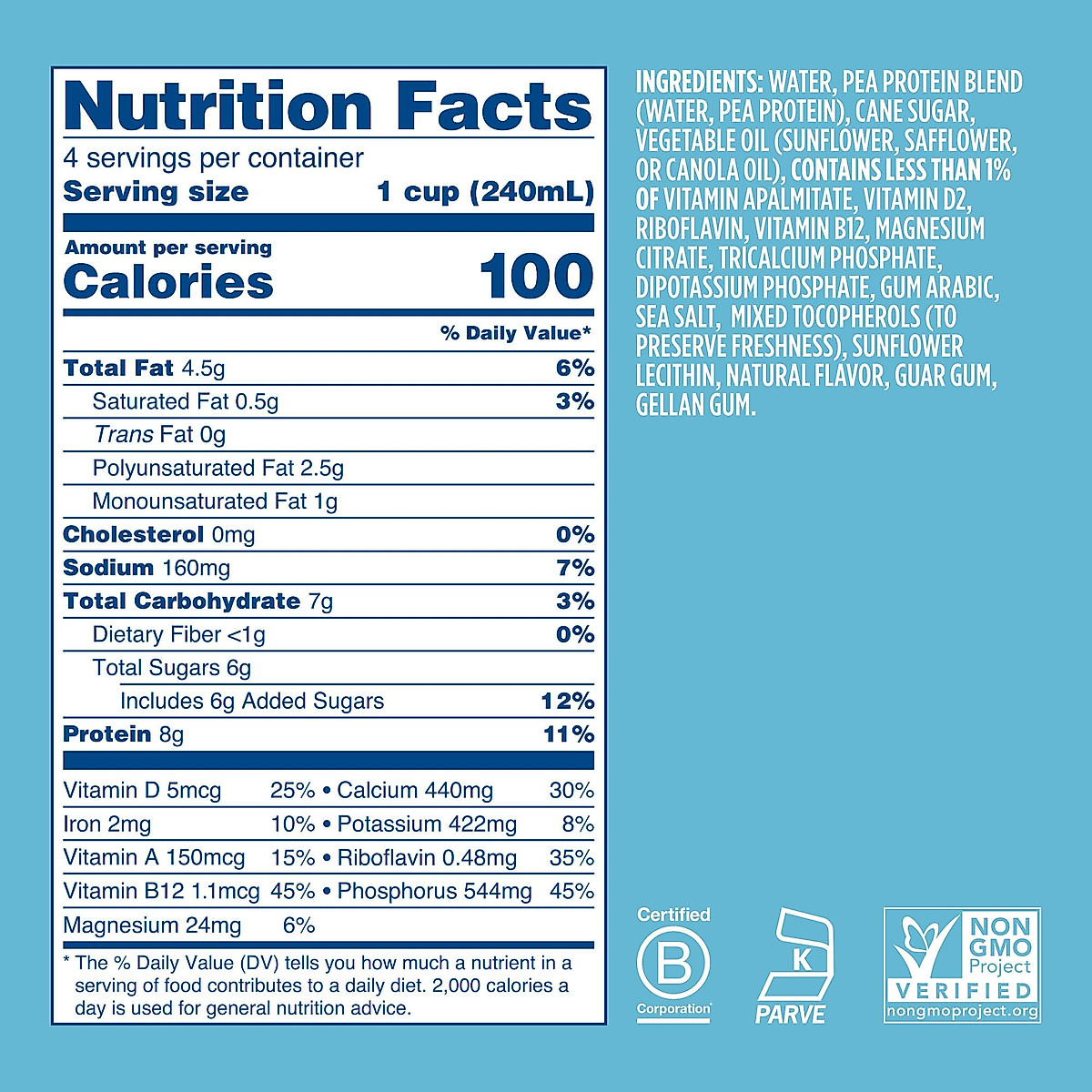 Ripple Non-Dairy Milk, Original| Vegan Milk With 8g Pea Protein| Shelf Stable Single Serve Cartons | On-The-Go | Non-GMO, Plant Based, Gluten Free | 32 oz, Pack of 6