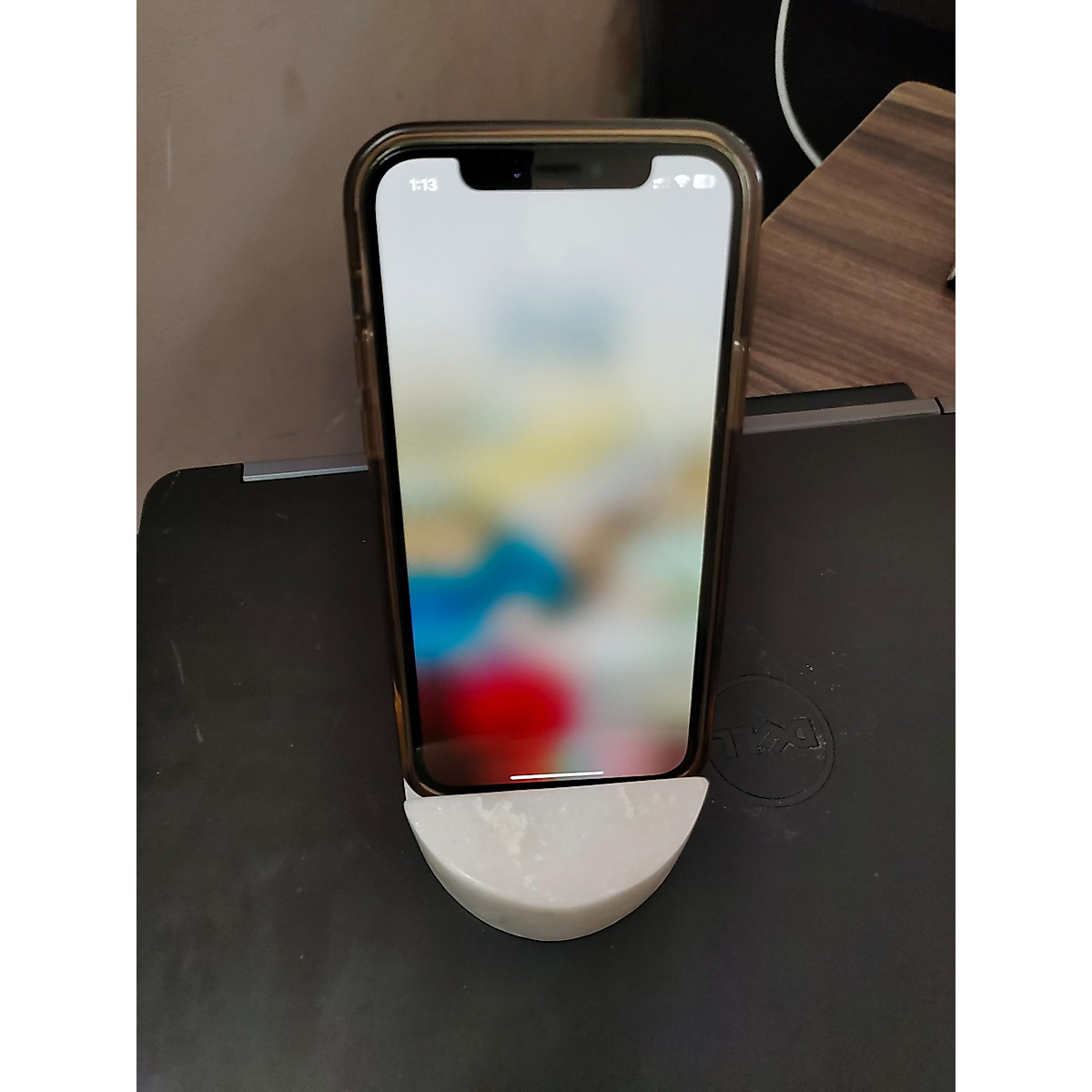 Premium Marble Cell Phone Holder - Luxurious Mobile Phone Stand for Cellphones and Tablets - Heavy Solid Stone Desk Stand iphone and smartphone mobile stand (White)