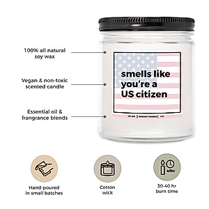 YouNique Designs New American Citizen Gifts Candle Gifts for a New Us Citizen - Cool Gifts for American Citizenship - US Citizenship Gifts for Women, Men - New Citizen Gifts (Mahogany Teakwood)