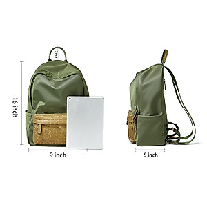 Daiblueland Casual Daypack Backpack For Women Unisex Large Lightweight Travel Rucksack With Leather Pockets(Army Green) (BACK-001)