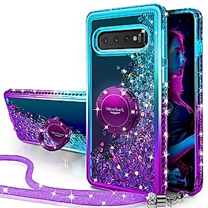 Silverback for Samsung Galaxy S10 Plus Case, Moving Liquid Holographic Sparkle Glitter Case with Kickstand, Bling Diamond Rhinestone Stand Slim Galaxy S10 Plus Case for Girls Women - Purple