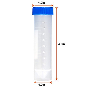 50ml Plastic Centrifuge Tubes with Screw Cap, CertBuy 50 Pack Self-Standing Plastic 50ml Test Tube Polypropylene Conical Tubes with Cap, Graduated Marks