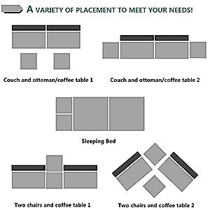 VUYUYU Convertible Futon Sofa Bed with Two Storage Ottoman/Coffee Table, Folding Loveseat Sleeper, Small Futon Couch for Compact Living Space, Apartment, Dorm, Bedroom, 3 Angles/Metal Legs