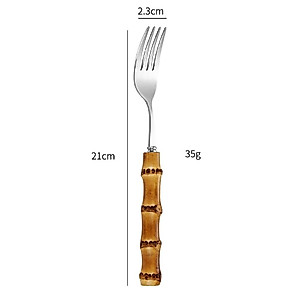 Natural bamboo handle cutlery western steak knife and fork spoon creative cake dessert spoon and fork set (cutlery)