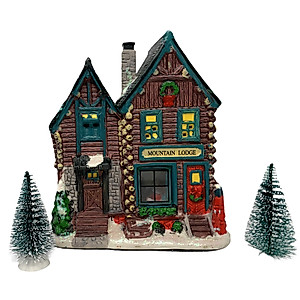 Nt Home Porcelain Christmas Holiday Village Lighted Mountain Lodge