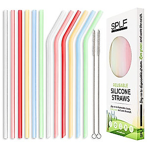 SPLF 12 Pack Reusable Silicone Straws for Toddlers & Kids-BPA Free Translucent Collapsible Straws with Cleaning Brushes & Case for 20/30 oz Tumblers RTIC/Yeti, Eco-friendly, no Rubber Tast