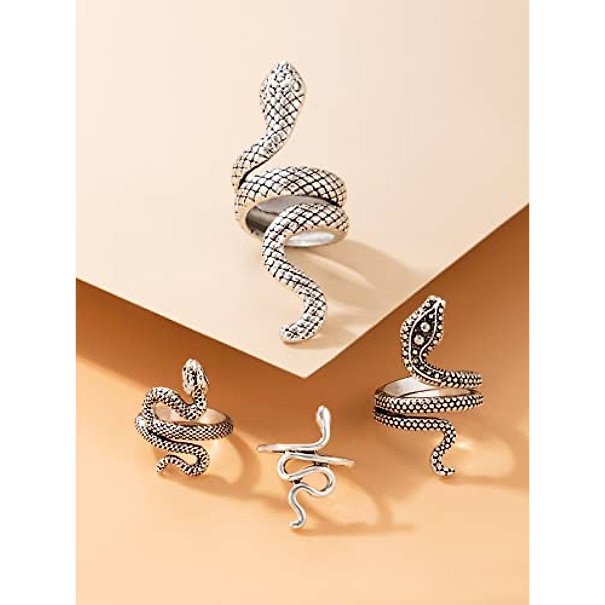 FDSUFDY Rings for Women 4pcs Snake Design Ring (Color : Antique Silver, Size : One-Size)