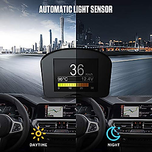 Head-Up Display, Speedometer Car Alarm Car OBD HUD Multi-Function Digital Meter Driving Computer Display with LED Head Unit, Scan and Clear DTCs