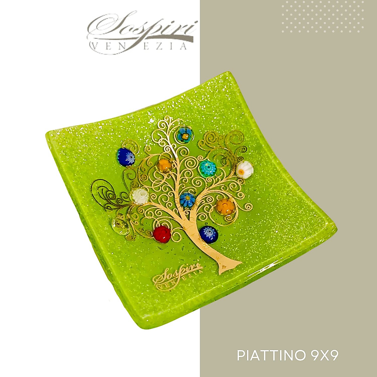 SOSPIRI VENEZIA Glass Decorative Plate Murano Glass Decorative Bowl, Gift Decoration Centerpiece Tree of Life, Catchall Bowl Catchall Tray for Entrance Table Console Living Room Dining Table 3,5"x3,5"