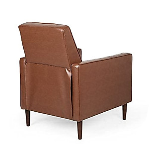 Christopher Knight Home Randolph Mid-Century Modern Button Tufted Recliner, Cognac Brown, Dark Espresso