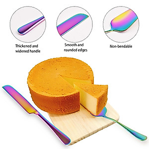 CEYAZYE Cake Cutting Set for Wedding, Cake Knife and Server Set, Stainless Steel Pie Server Set, Cake Cutter and Pie Spatula for Birthday Anniversary Christmas Party Gift Set (Rainbow)