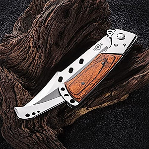 Grand Way Bundle of 2 Items Hunting Folding Knife with Rosewood Handle - Tactical EDC Pocket Knife - Foldable Long Blade Pocket Knife - Mini Multitool Knife 12 in 1 - Best Gear Accessory - Gifts