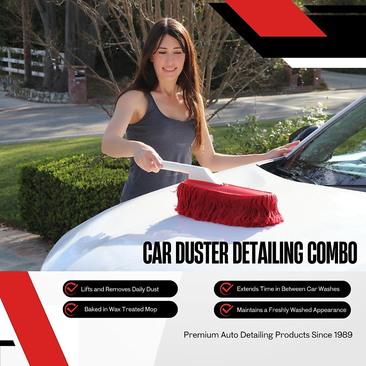 The Original California Car Duster Detailing Kit with Plastic Handle, Model Number: 62445 , Red