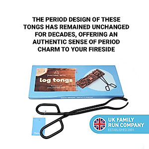 Black Heavy Duty Cast Iron Fire Place Log Tongs for Indoor Fire/Fire Pits Accessories/Tongs for Outdoor Stove/Long Logs Tweezers/Firewood Tongs/Campfire Tongs