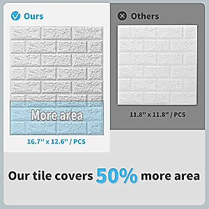 Art3d 30Pcs 3D Brick Wallpaper in White, Faux Foam Brick Wall Panels Peel and Stick, Waterproof for Bedroom, Living Room, and Laundry Decor (43.5Sq.Ft)