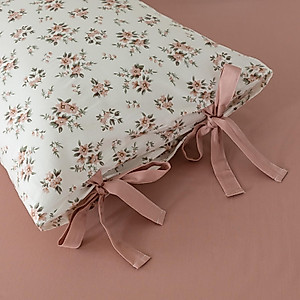 VM VOUGEMARKET Pink Flower Pillowcases 2 Pieces Floral Bed Pillow Shams with Elegant Bow Ties-100% Cotton Standard Queen Pillow Covers for Girls,Soft,Luxury,Comfortable (20"×26",2 Pieces)