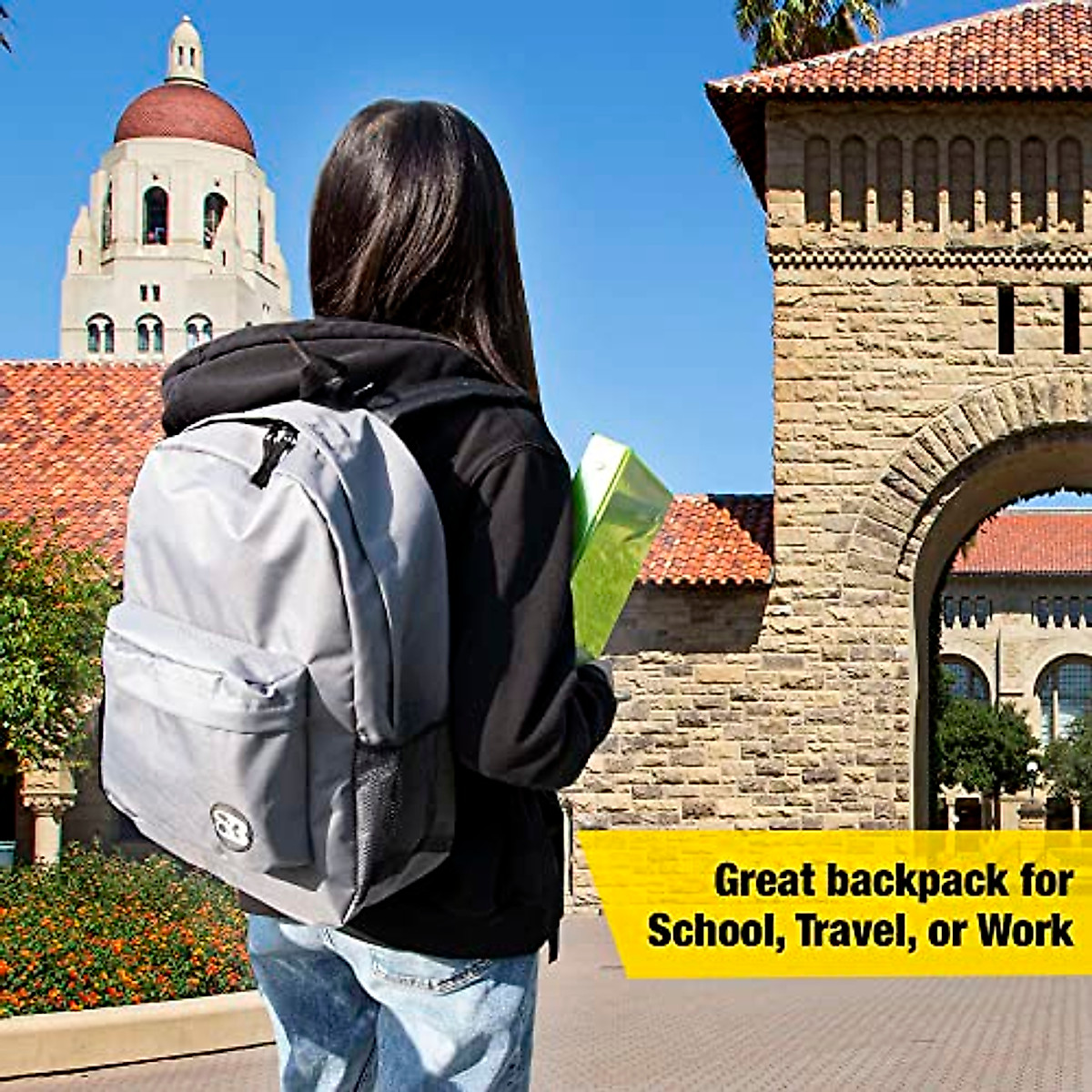 BAZIC School Backpack 17" Navy Blue, Lightweight School Bag Padded Back & Adjustable Strap for Students, Travel Bag Fit A4 Notebook, 1-Pack