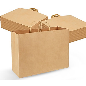 Moretoes 110pcs 16x6x12 Inches Paper Bags with Handles Bulk Large Gift Bags with Handles Brown Paper Bags for Grocery, Merchandise, Gifts