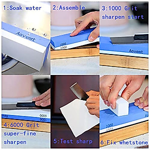 Aovemt Knife Sharpening Stone, Premium Knife Sharpening Kit, 2 Side Grit 1000/6000 Whetstone, Wet Stone, Nonslip Base, Angle Guide and Flattening Stone