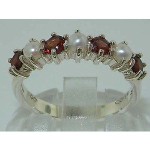 LetsBuyGold 925 Sterling Silver Cultured Pearl & Garnet Womans Eternity Ring - Size 10.25