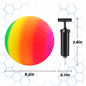 MIC MICSOA Playground Balls Kickballs 8.5 Inch, Rainbow Playground Ball Set for Kids and Adults, Dodgeball Kick Balls Handball for Indoor & Outdoor Schoolyard Games with Hand Pump(4 Pack)