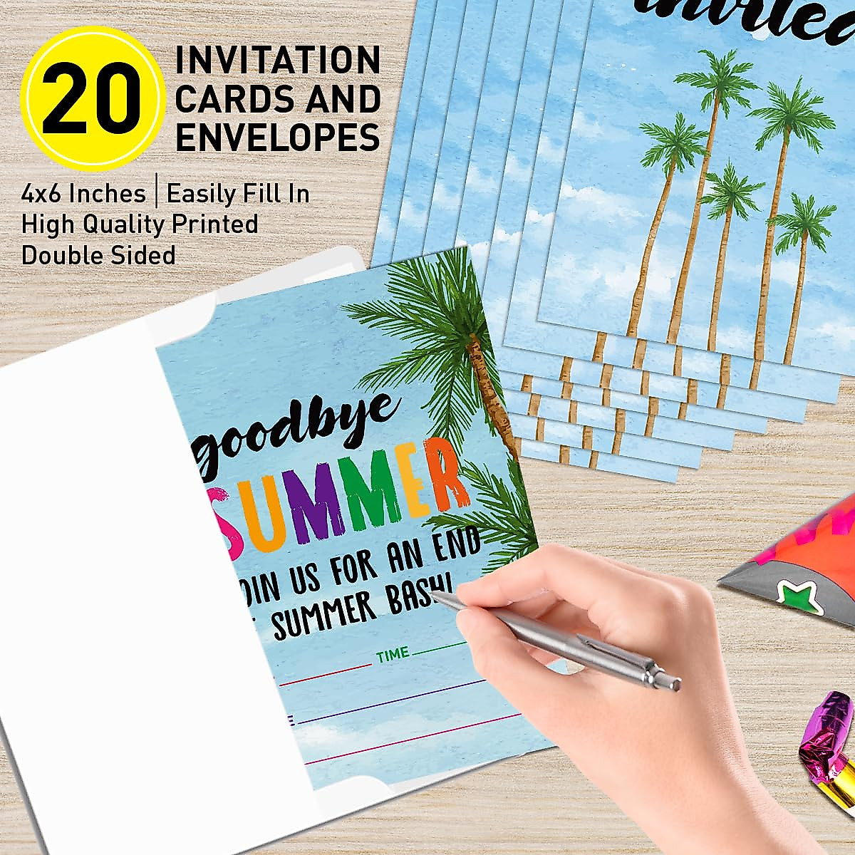 UDNADKEX Summer Bash Party Invitations with Envelopes, Summer Barbecue Cookout Pool Party Invites, End of Summer Invite Cards, Goodbye Summer, 4"x6" Set of 20